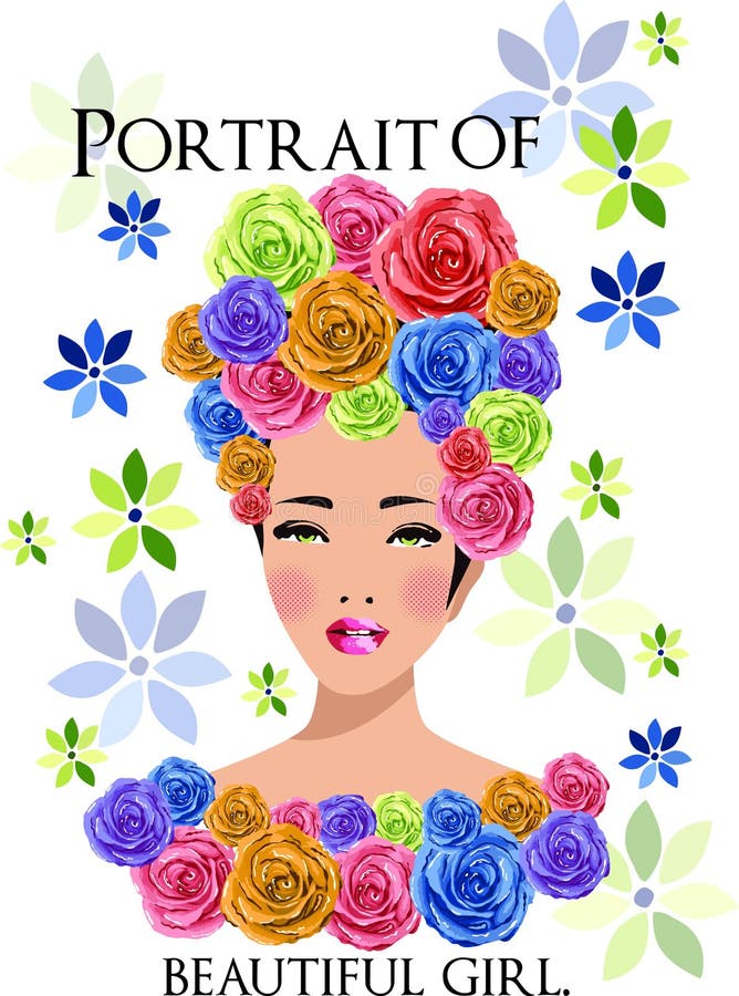 Vector Portrait of Beautiful Girl Stock Vector - Illustration of summer ...