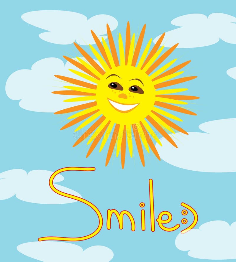 Vector Positive Illustration of Smiling Sun in the Round Frame. Stock ...