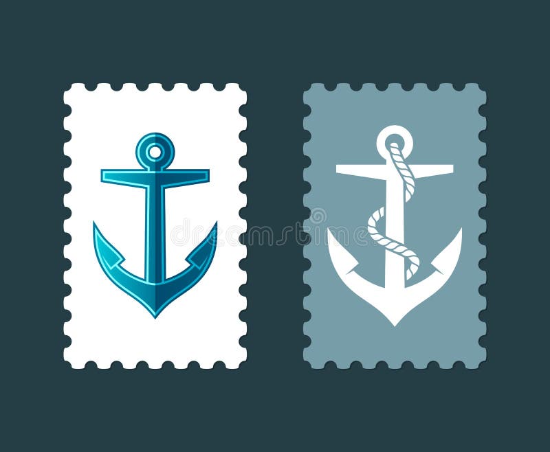 Vector Postage Stamps with Anchor Icon Stock Vector - Illustration of ...