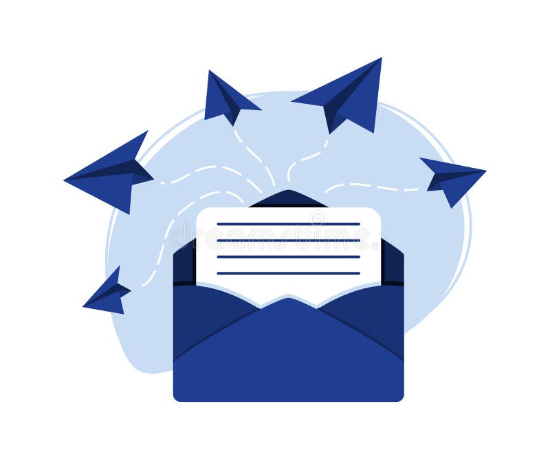 Vector Postal Blue Envelope with a Paper Airplane on Background. Stock ...