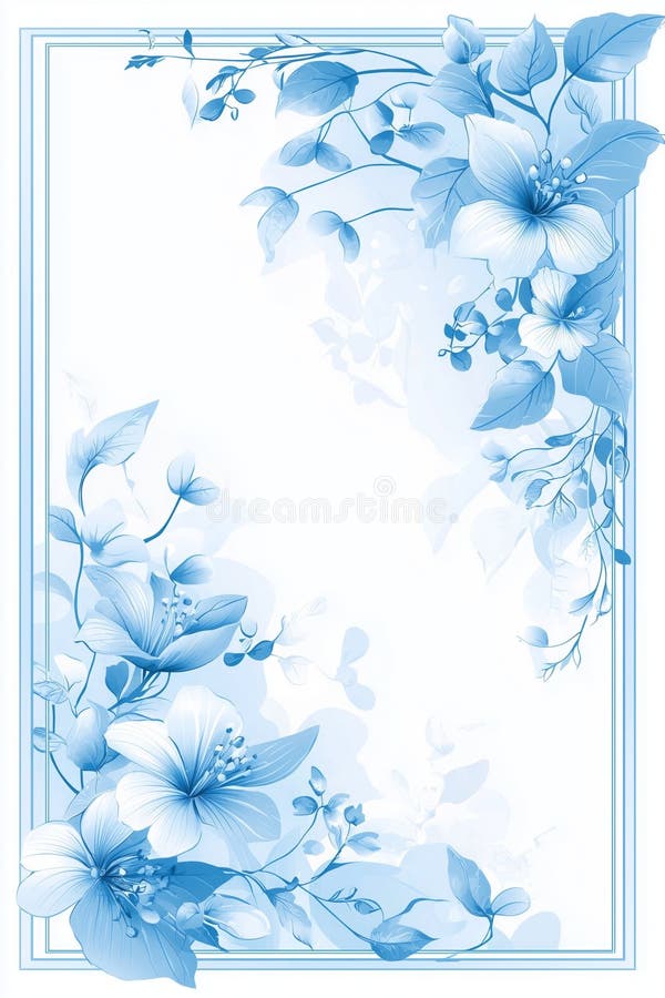 Vector Postcard Design with Subtle Floral Vines in Soft Pastel Blue ...