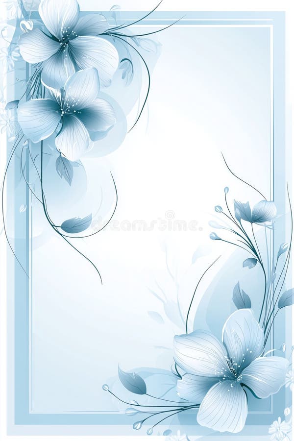 Vector Postcard with Subtle Floral Vines in Soft Pastel Blue Around the ...