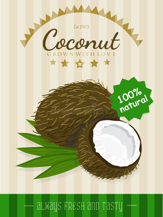 Vector Poster with a Coconut Stock Vector - Illustration of edible ...