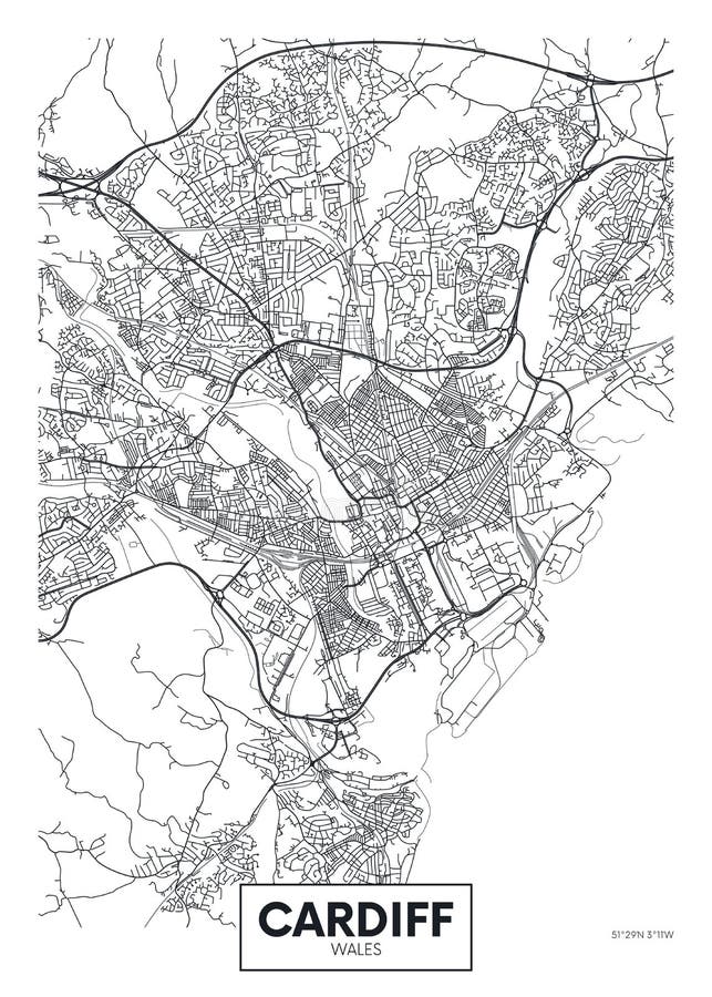 Vector Poster Detailed City Map Cardiff Stock Vector - Illustration of ...