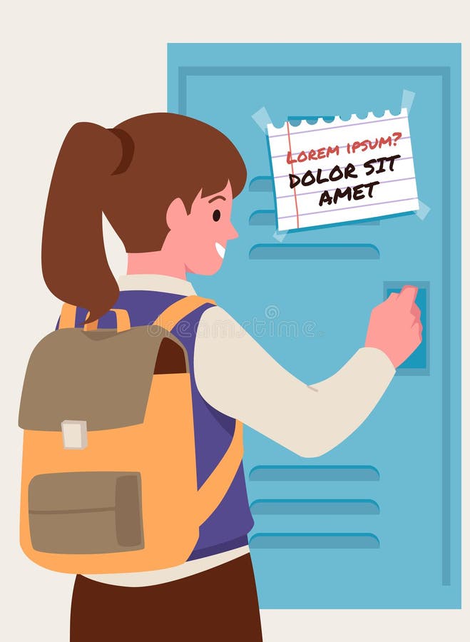 Illustration of a Girl in a High School Uniform Who Opens a Locker with ...
