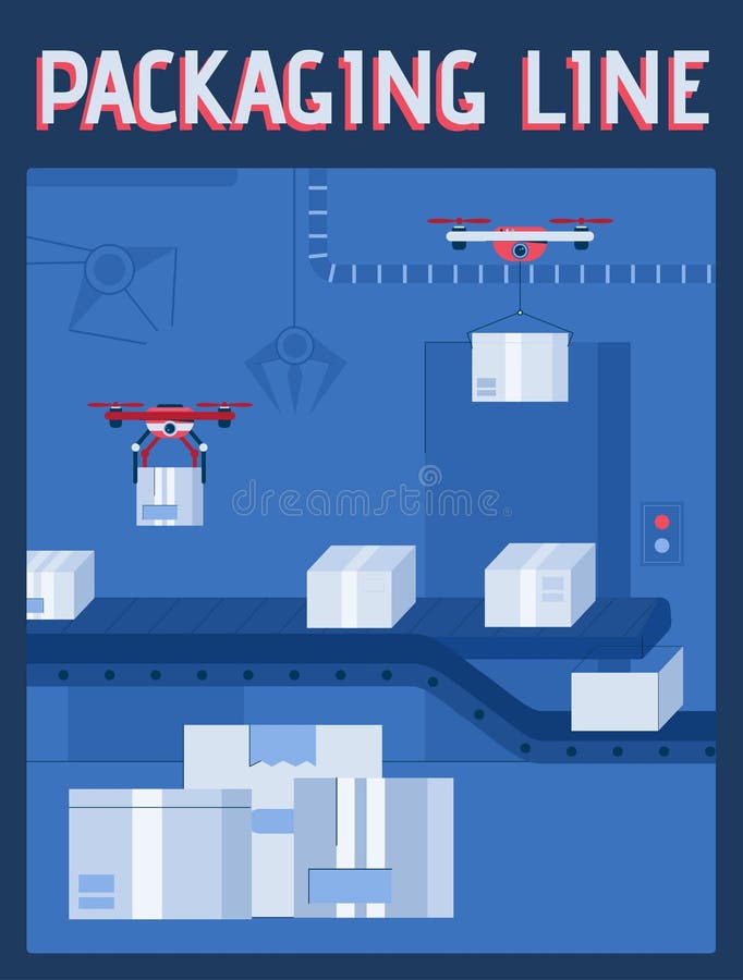 Vector Poster of Packaging Line Concept Stock Vector - Illustration of ...