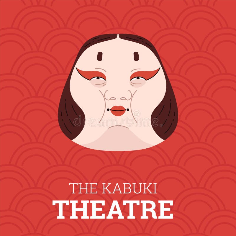 Vector Poster of a Traditional Japanese Kabuki Mask with an Empty Space ...