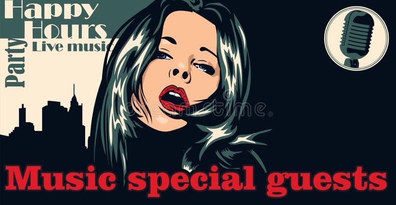 Vector Poster with Young Pretty Woman Singer Stock Vector ...