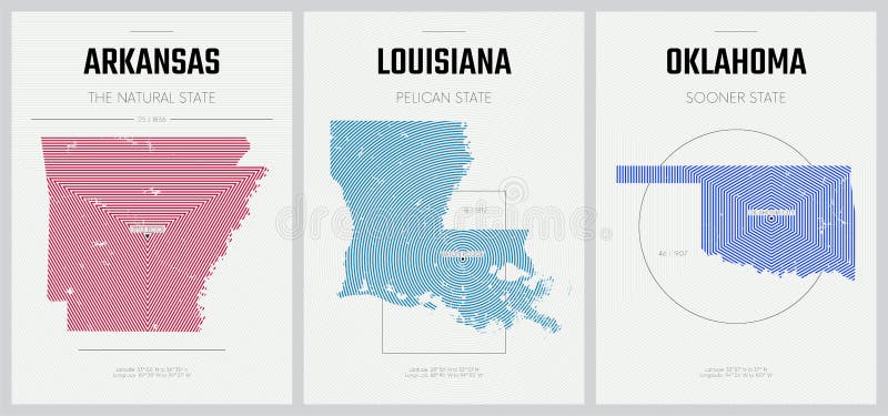 Vector Posters Detailed Silhouettes Maps of the States of America with ...