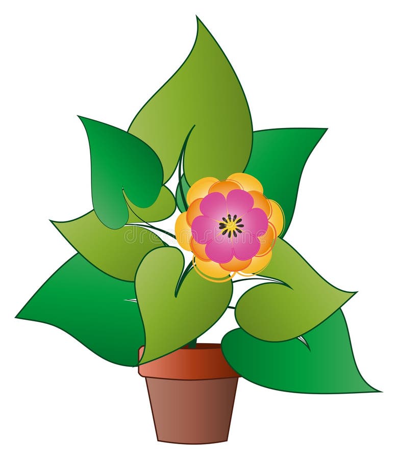 Vector Potted Plant with Flower Stock Vector - Illustration of color ...
