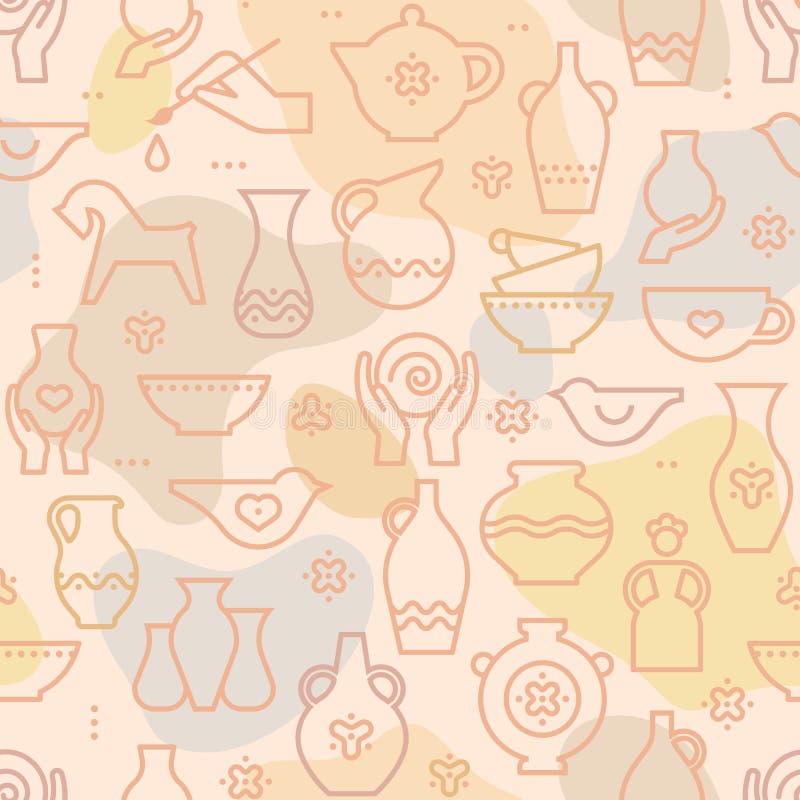 Vector Pottery Seamless Pattern - Ceramics Pottery Bowl. Stock Vector ...