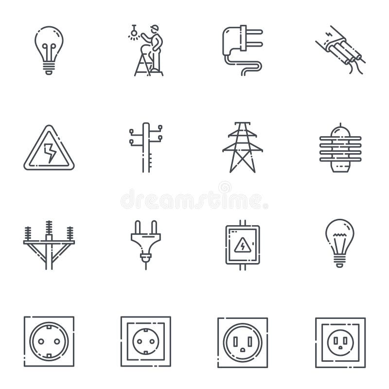 Vector Power Supply and Electricity Line Icon Set Stock Vector ...