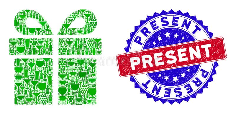 Bicolor Present Distress Rubber Stamp and Present Icon Alcohol Collage ...