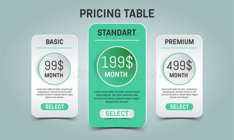 Vector Price Table for Commercial Web Services Stock Vector ...