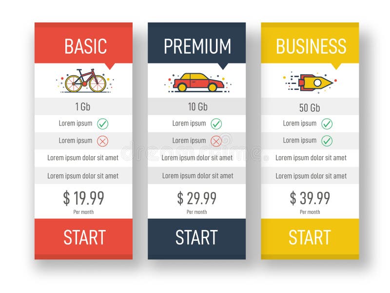 Price Table for Websites and Applications. Business Template in Flat ...