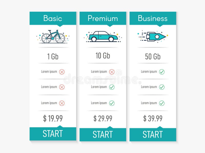 Price Table for Websites and Applications. Business Template in Flat ...