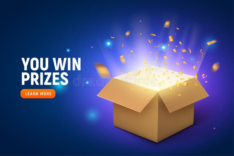 Vector Prize Gift Box Confetti Explosion Background. Open Box Winner ...