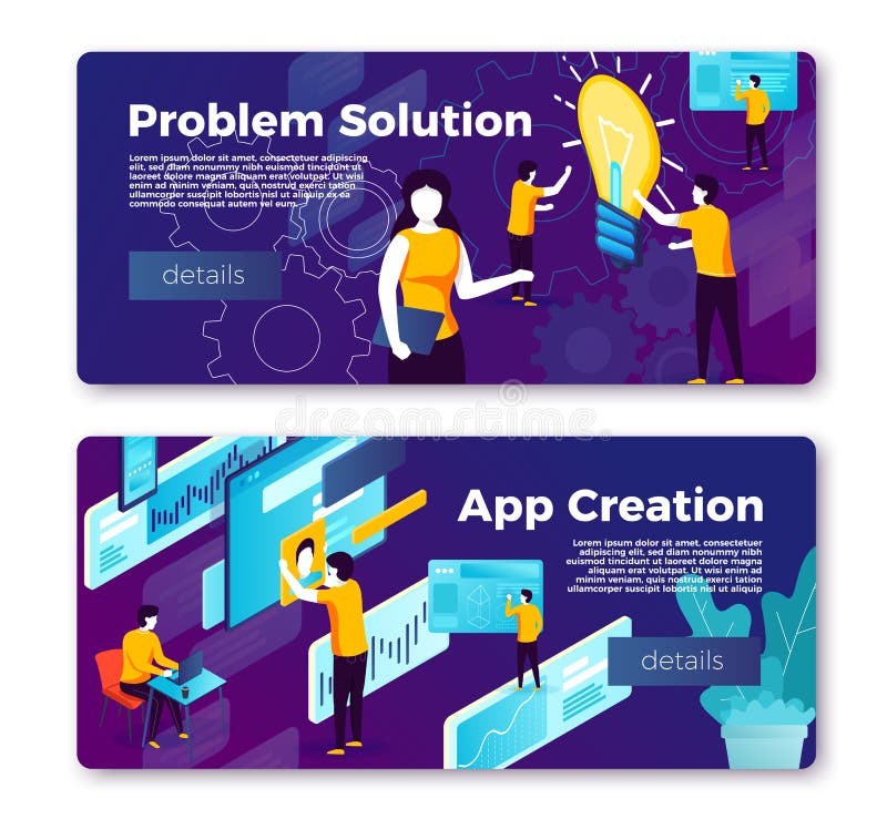 Vector Problem Solution and App Creation Banners Stock Vector ...