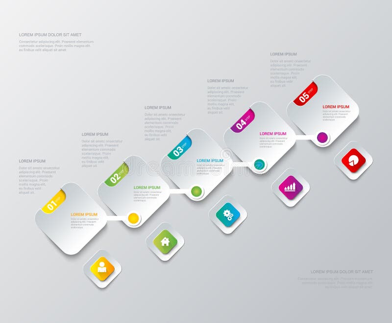 5 Steps Process Labels Infographics Mockup Template Background Stock ...