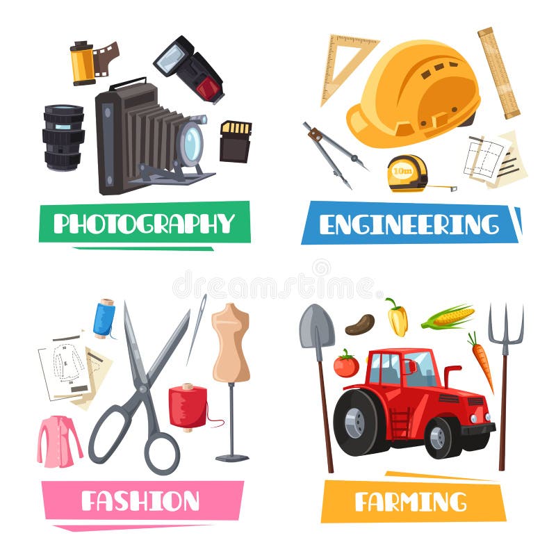 Vector Professions Tools and Items Set Stock Vector - Illustration of ...