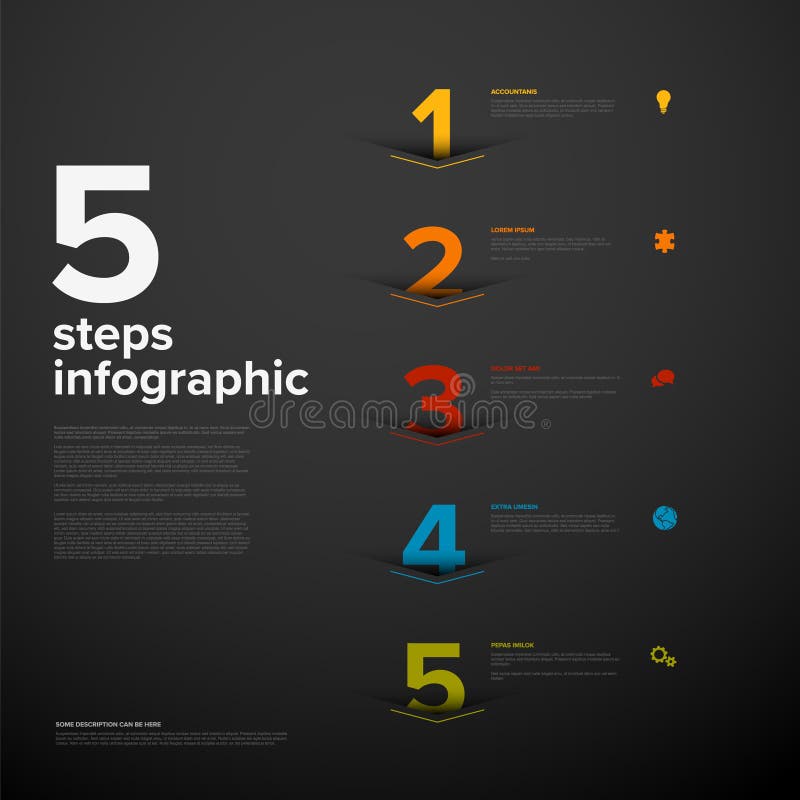 Five Dark Horizontal Corner Steps Elements Template with Icons Stock ...