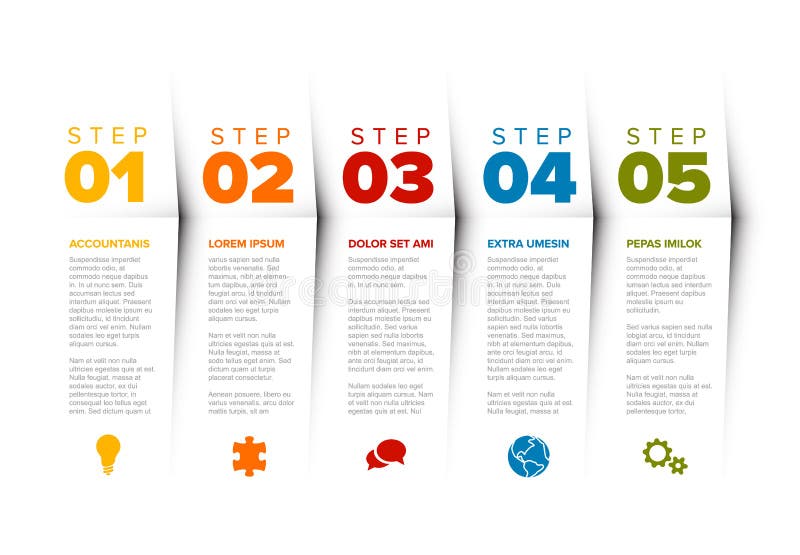 Vector Five Steps Progress Template with Big Arrows and Numbers - Dark ...