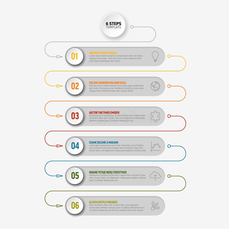Vector Progress Six Steps Template with Color Thin Lines Stock ...