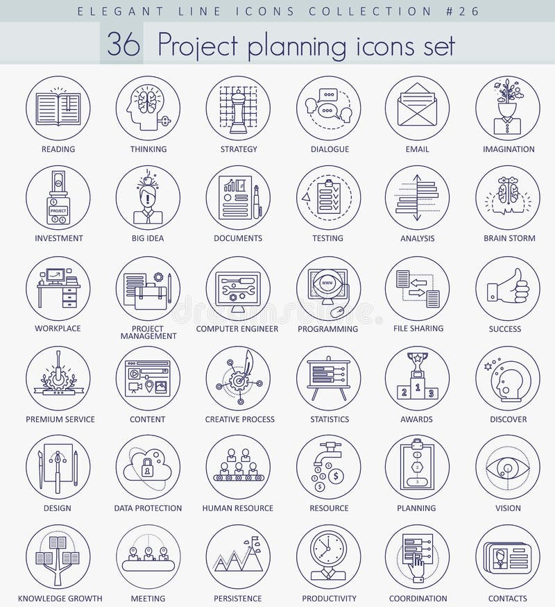 Vector Project Planning Flat Line Icon Set. Modern Elegant Style Design ...