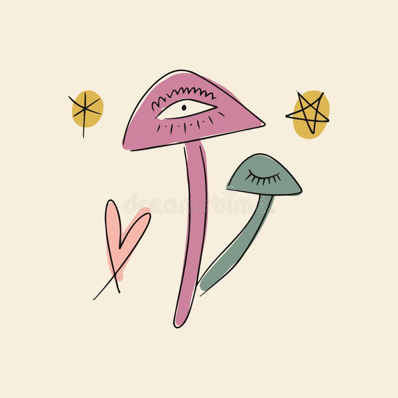 Vector Psychedelic Mystical Groovy Whimsical Doodle Witchy Mushroom ...