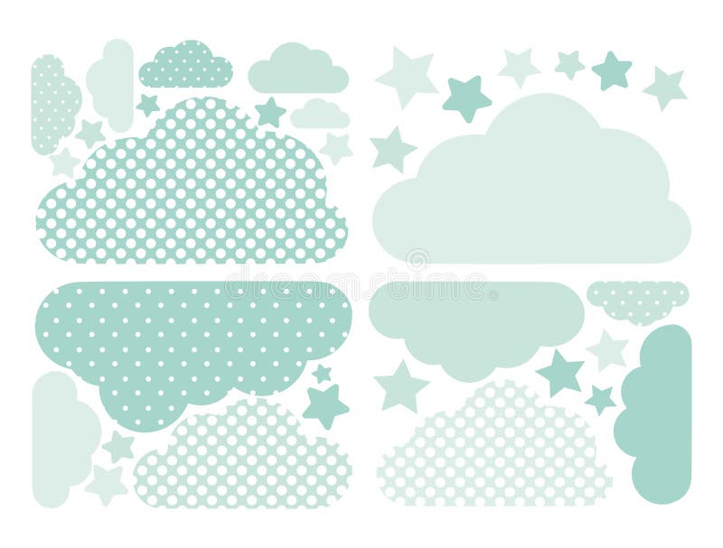 Pastel Green Clouds and Stars Vector Collection with Stars for Kids ...