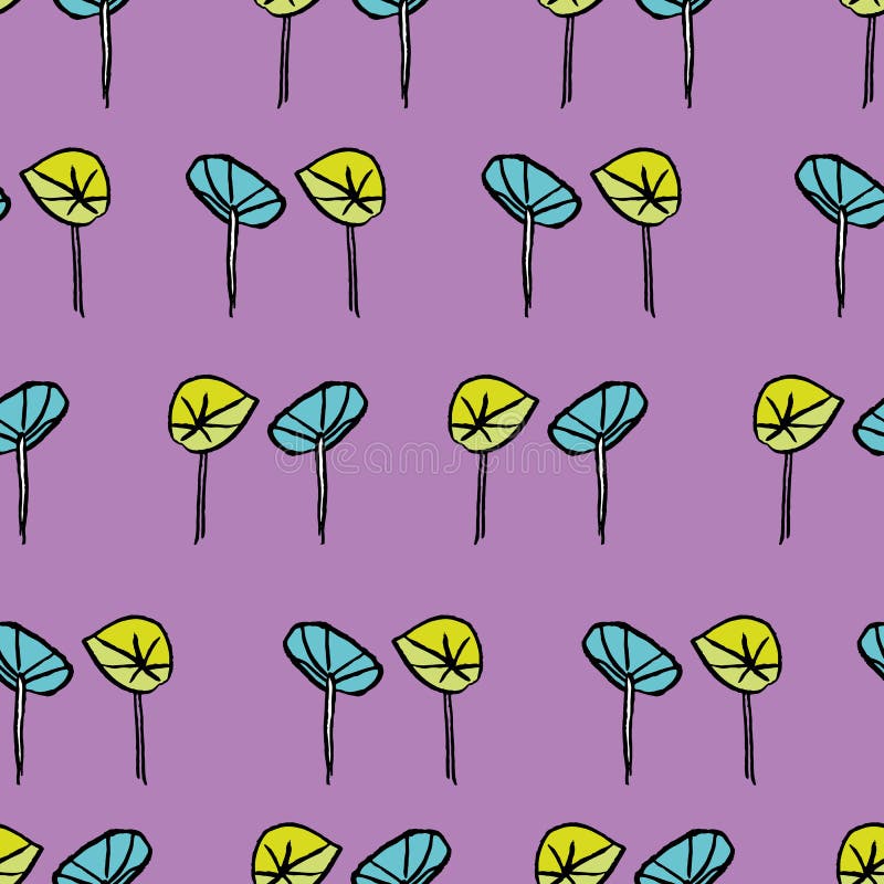 Vector Purple, Blue, and Yellow Leaves Summertime Pattern Background ...
