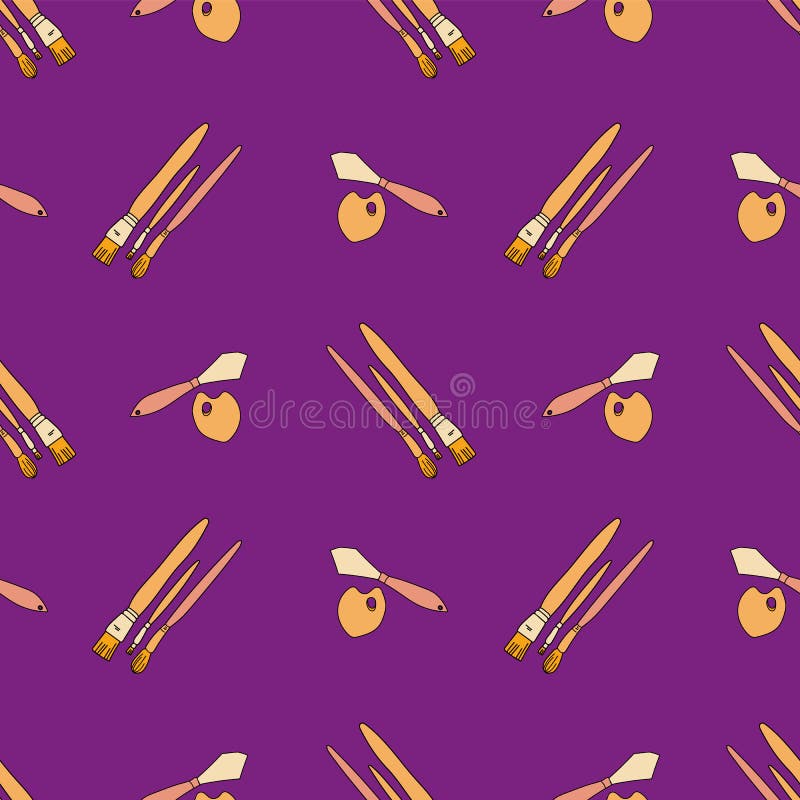 Vector Purple Painting Tools and Brush Background Pattern Stock Vector ...