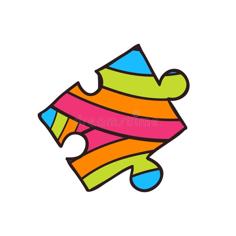 Vector Puzzle Piece Icon. T-shirt Print Design. Cute Doodle Sticker ...