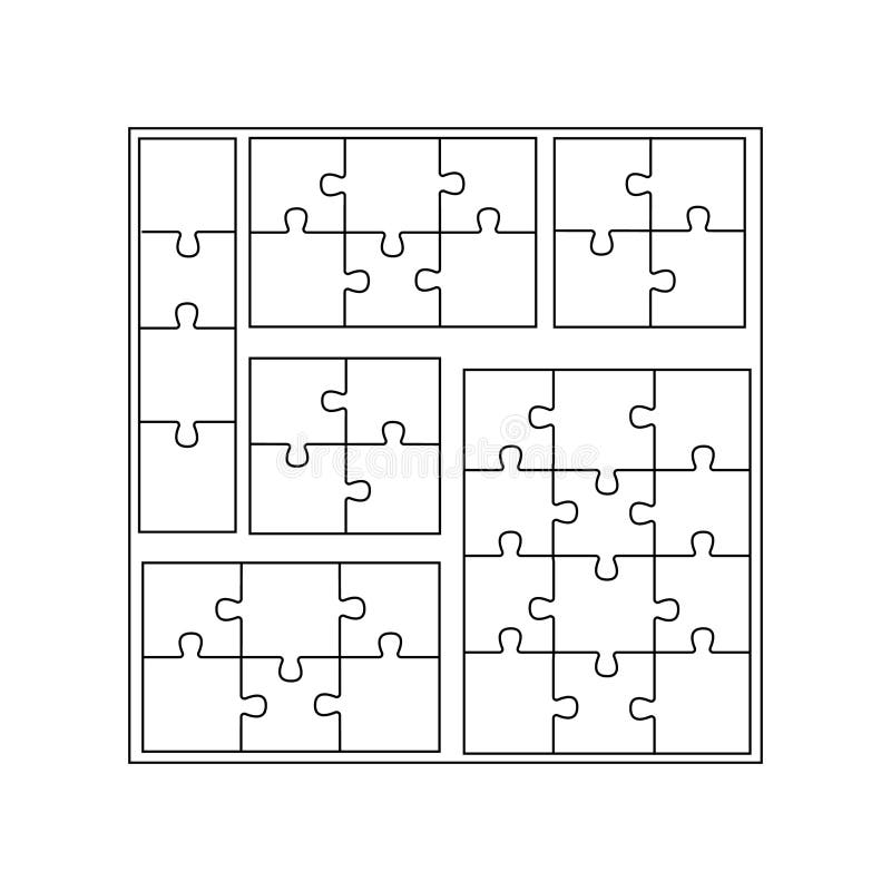 Vector Puzzle Pieces Continuous One Line Drawing Isolated on White ...