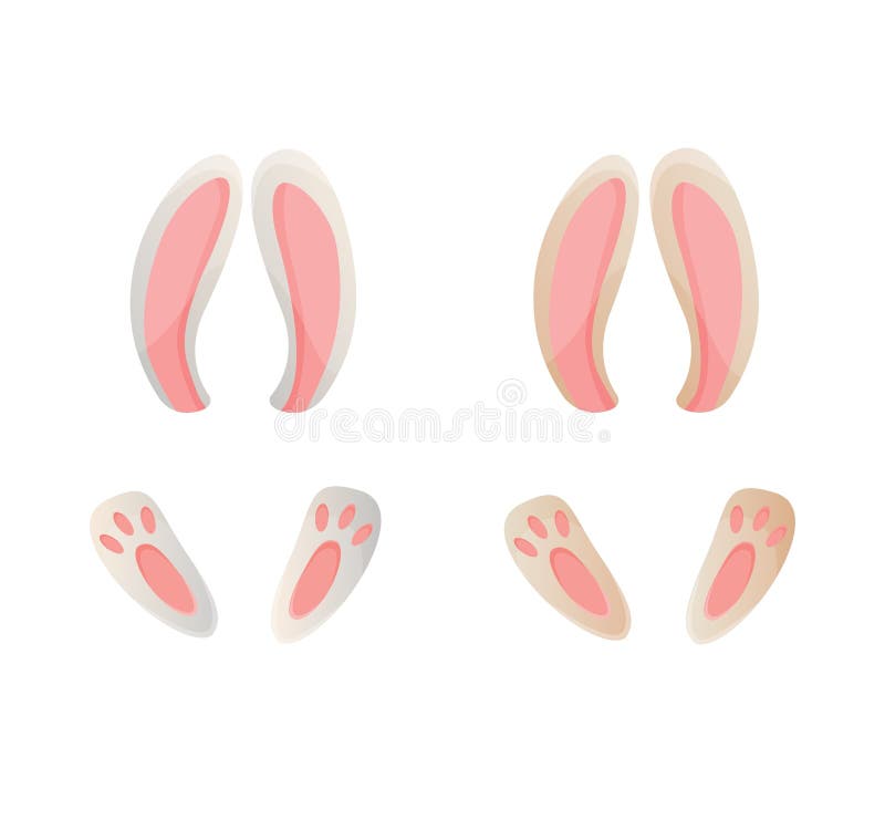 Vector Rabbit Ears and Paws. Cute Bunny Cartoon Illustration Stock ...