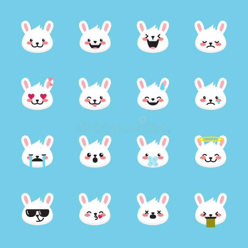 Vector Rabbit Emoticons Collection. Cute Emoji Set Stock Vector ...