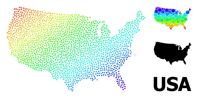 Vector Rainbow Colored Dot Map of USA Stock Vector - Illustration of ...