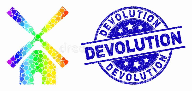 Vector Rainbow Colored Dot Windmill Icon and Grunge Devolution ...