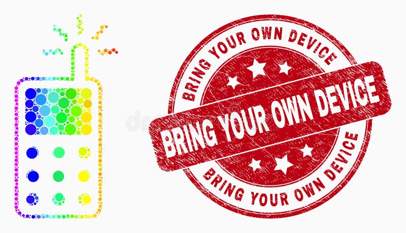 Vector Rainbow Colored Dotted Cell Phone Icon and Scratched Bring Your ...
