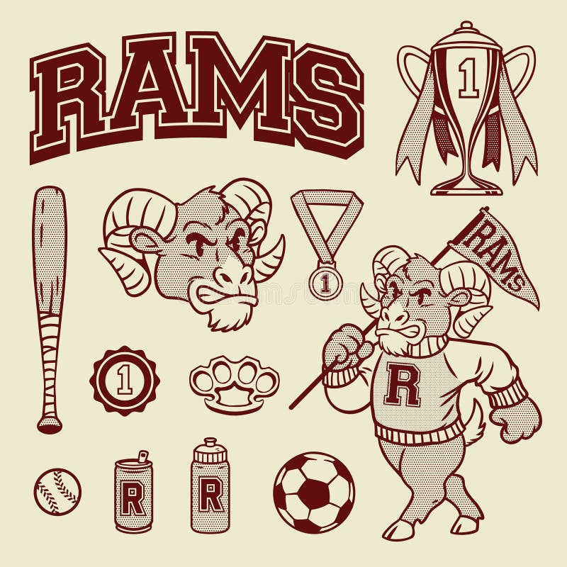 Ram Mascot Vintage Hand Drawn Object Set Stock Vector - Illustration of ...