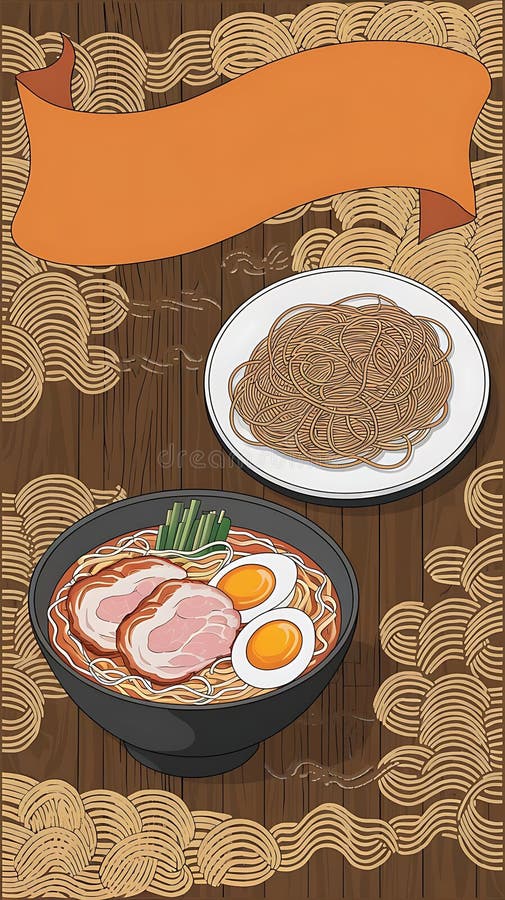 Vector Ramen Pasta Background. Noodle Abstract Orange Banner, Wavy ...