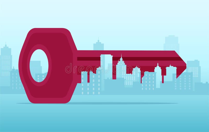 Vector of a Real Estate Logo, Key in the Shape of a Cityscape Stock ...
