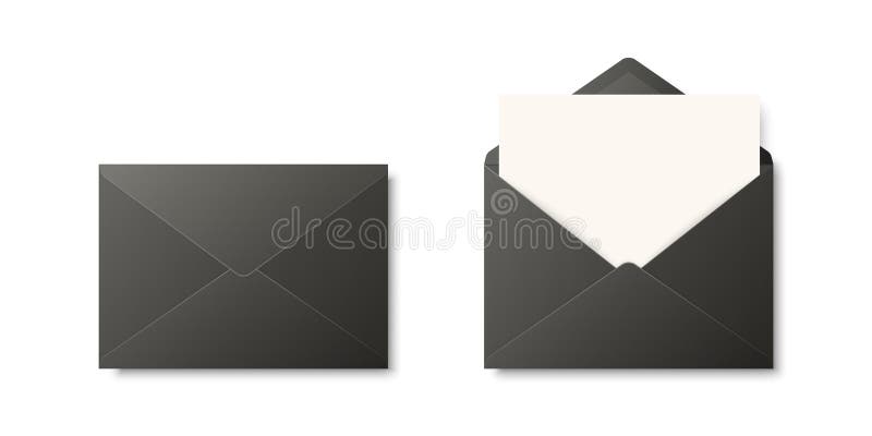 Vector Realistic Blank Black Closed, Opened Envelopes with Letter ...