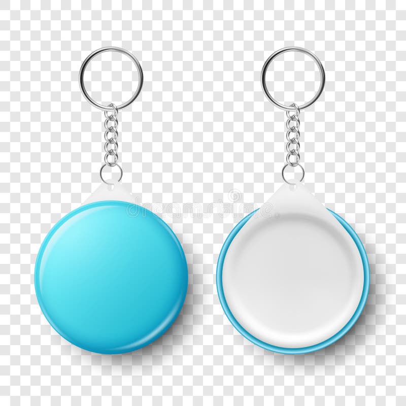 Vector Realistic Blank Blue Round Keychain with Ring and Chain for Key ...