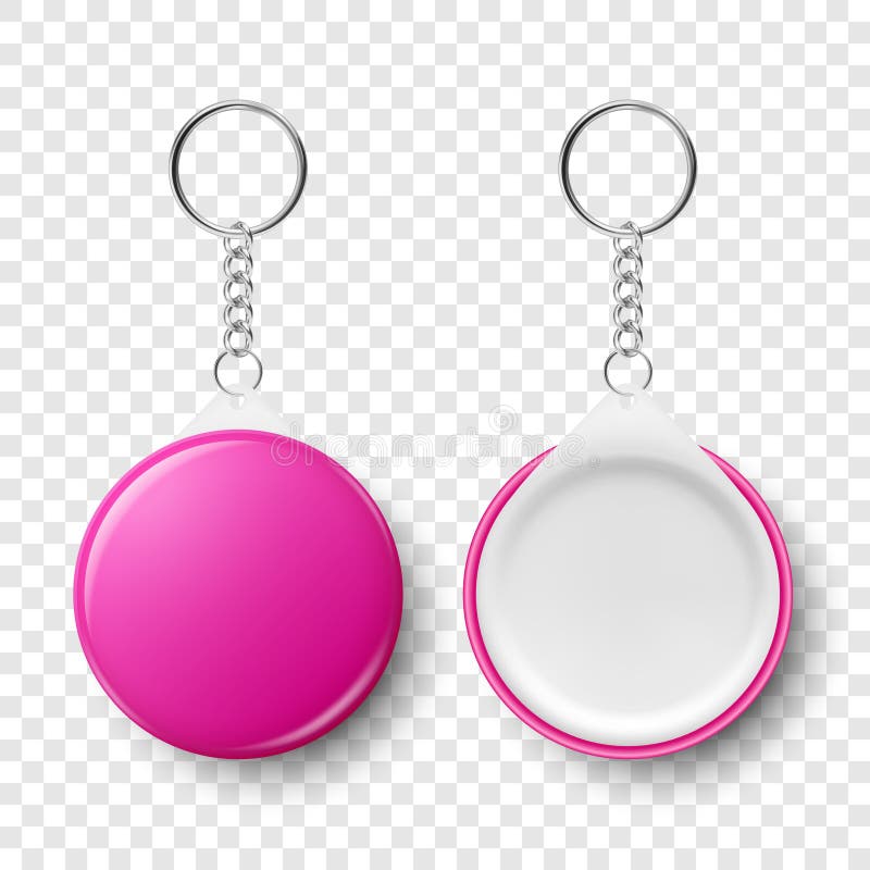 Vector Realistic Blank Pink Round Keychain with Ring and Chain for Key ...