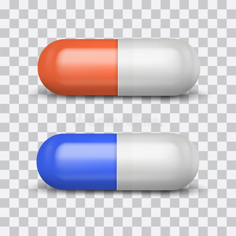 Vector Realistic Blue and Red Capsule Pill on Transparent Background ...