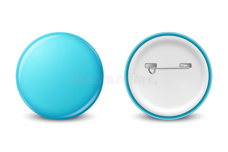 Vector Realistic Blue Round Blank Empty Button Badge Set Closeup ...