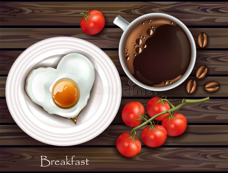 Vector Realistic Breakfast Egg and Coffee. Wooden Texture Background ...