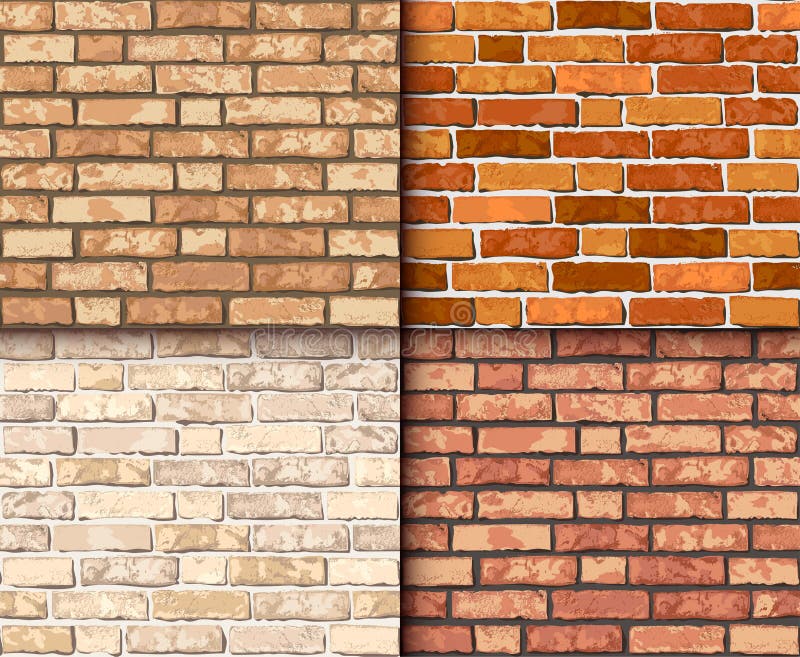 Vector Realistic Brick Wall Seamless Pattern Set. Flat Wall Repeat ...