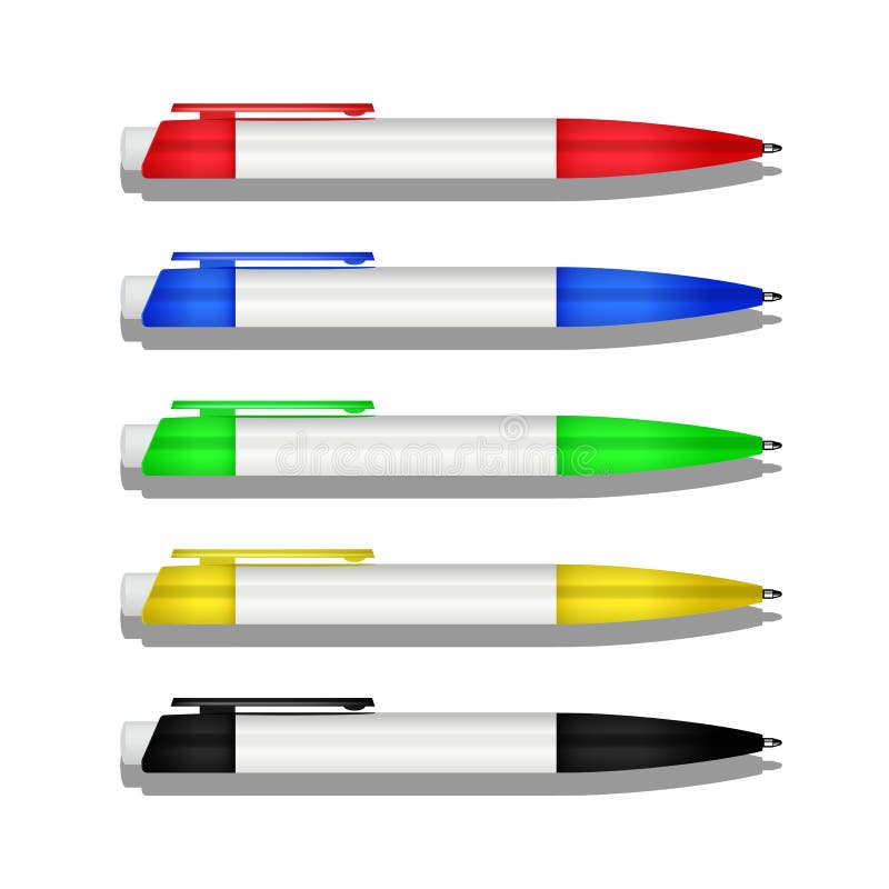 Vector Realistic Colored Ballpoint Set. Different Color Pens Isolated ...